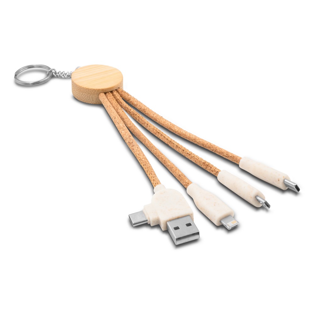 Cork charging cable B'RIGHT, bamboo element, keyring | Antez - axpol.com.pl